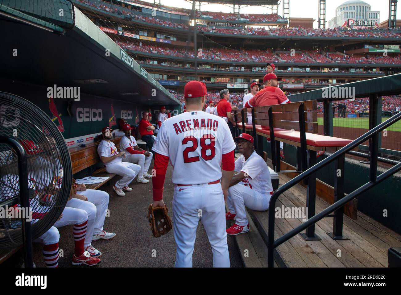 St. Louis Cardinals third baseman Nolan Arenado (28) gets ready to take ...