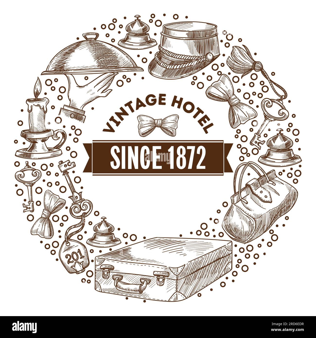 Vintage hotel since 1872 monochrome outline sketch Stock Vector Image ...