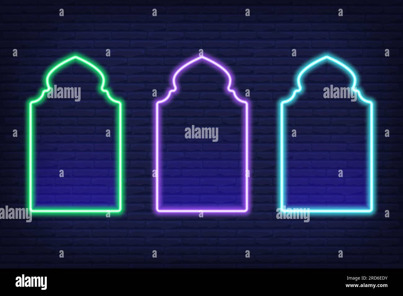 Neon Ramadan islamic frame. Vector arch shapes on dark background ...
