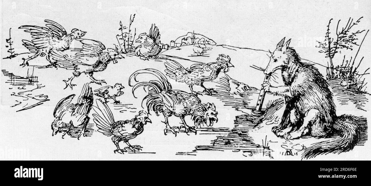 zoology / animals, fox, fox (Vulpes vulpes), as flute player enticing ...