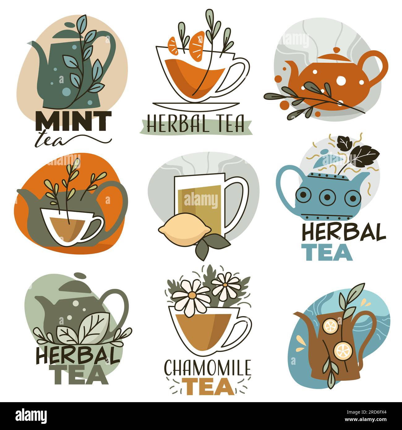 Herbal tea with mint and lemon, labels and emblems Stock Vector Image ...