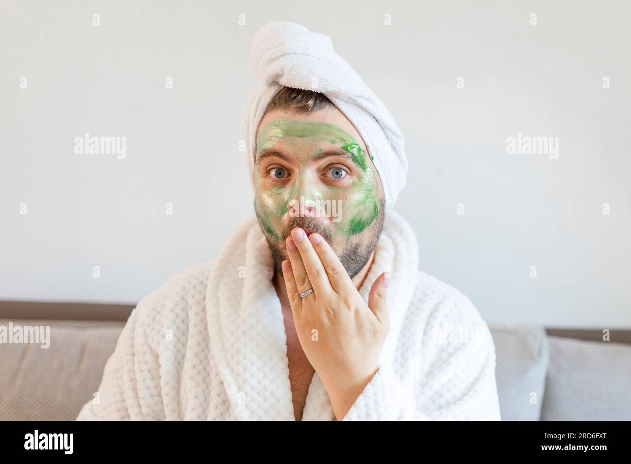 Surprised guy spends hours treating and caring for his skin, applies ...