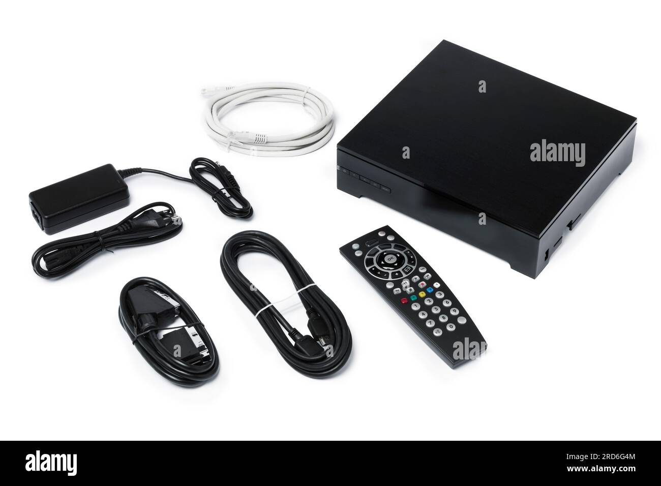 Tv decoder and remote control set isolated on white. Multimedia Stock ...