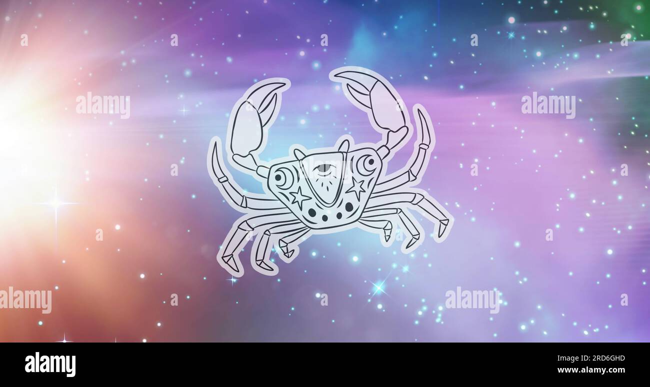 Composite of cancer star sign over stars on purple background Stock ...