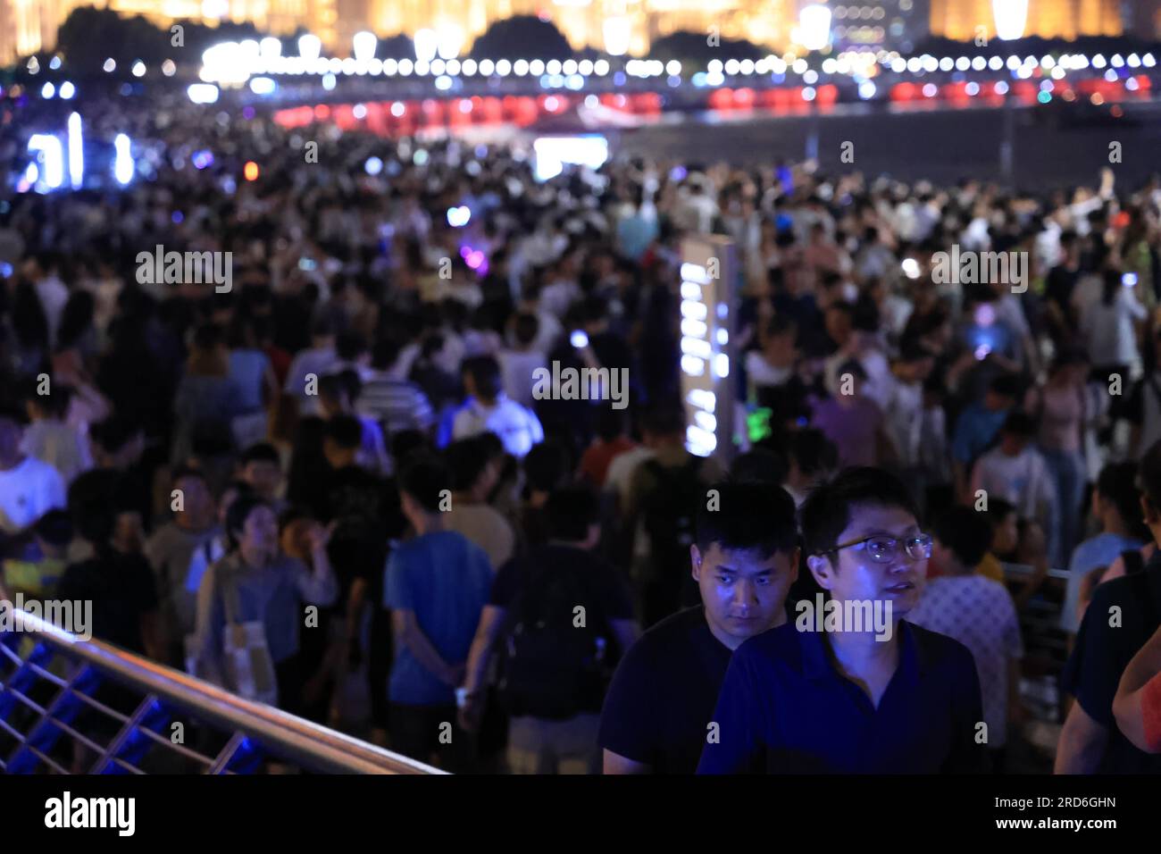 The Bund bustles with tourists at summer night in Shanghai, China, 15 ...