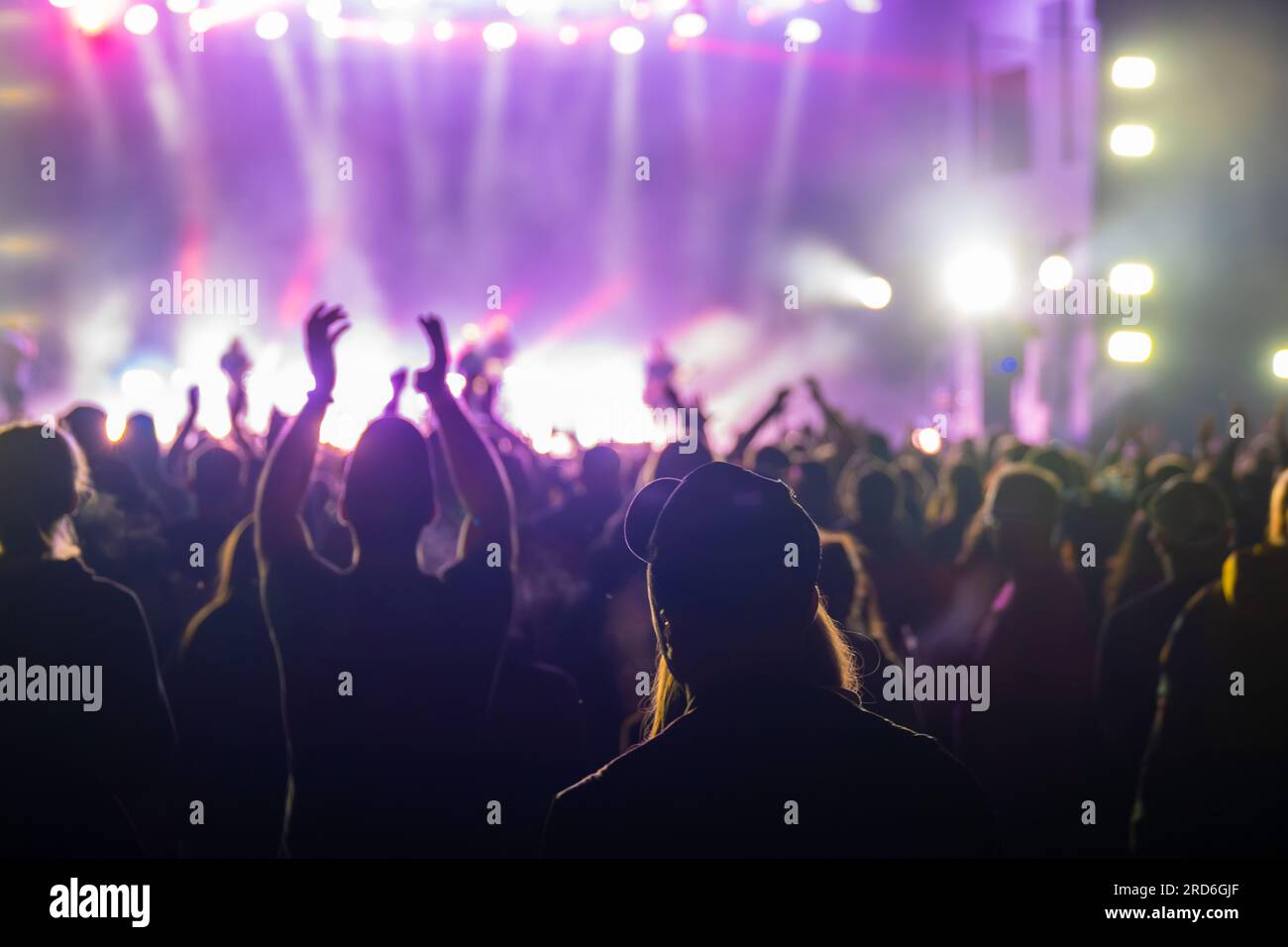 Back view of anonymous spectators clapping hands and looking away while ...
