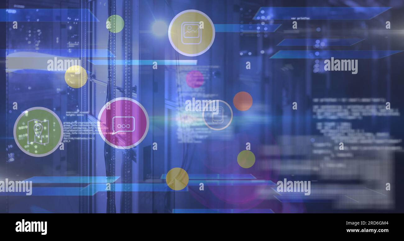 Animation digital icons over servers hi-res stock photography and images - Alamy