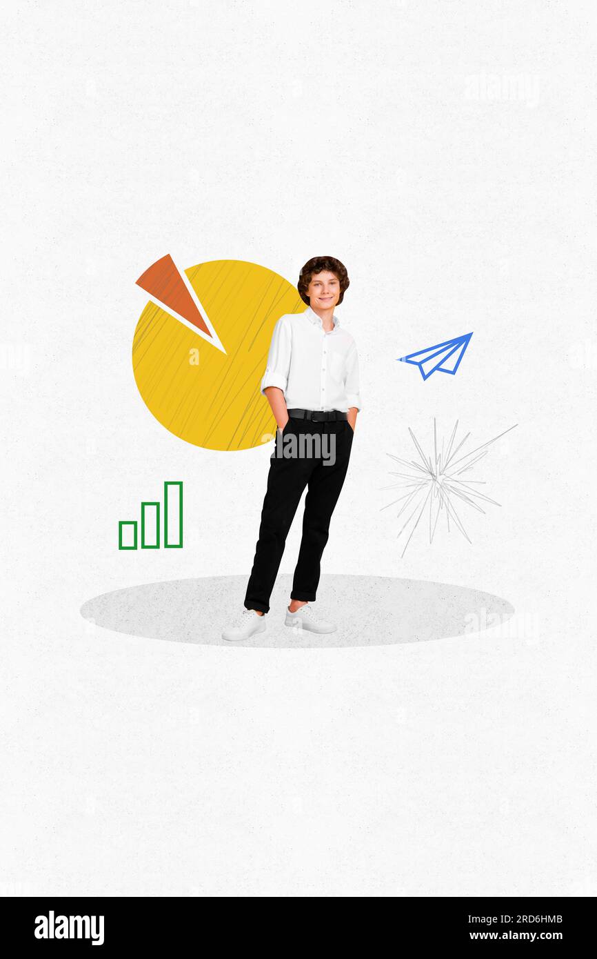 Composite collage picture image of confident teenager schoolboy study ...