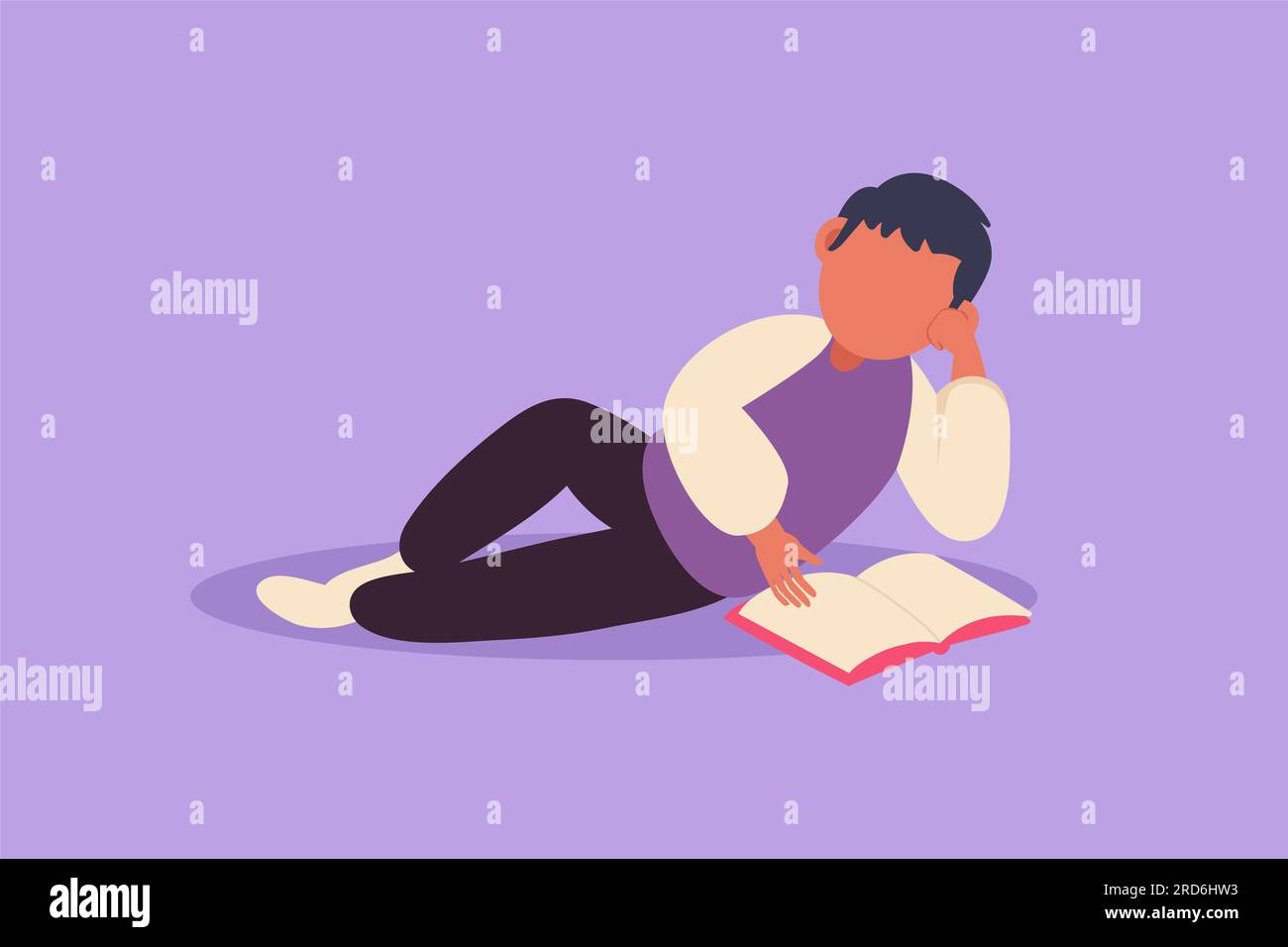 Cartoon flat style drawing little baby boy is reading book and dreaming ...