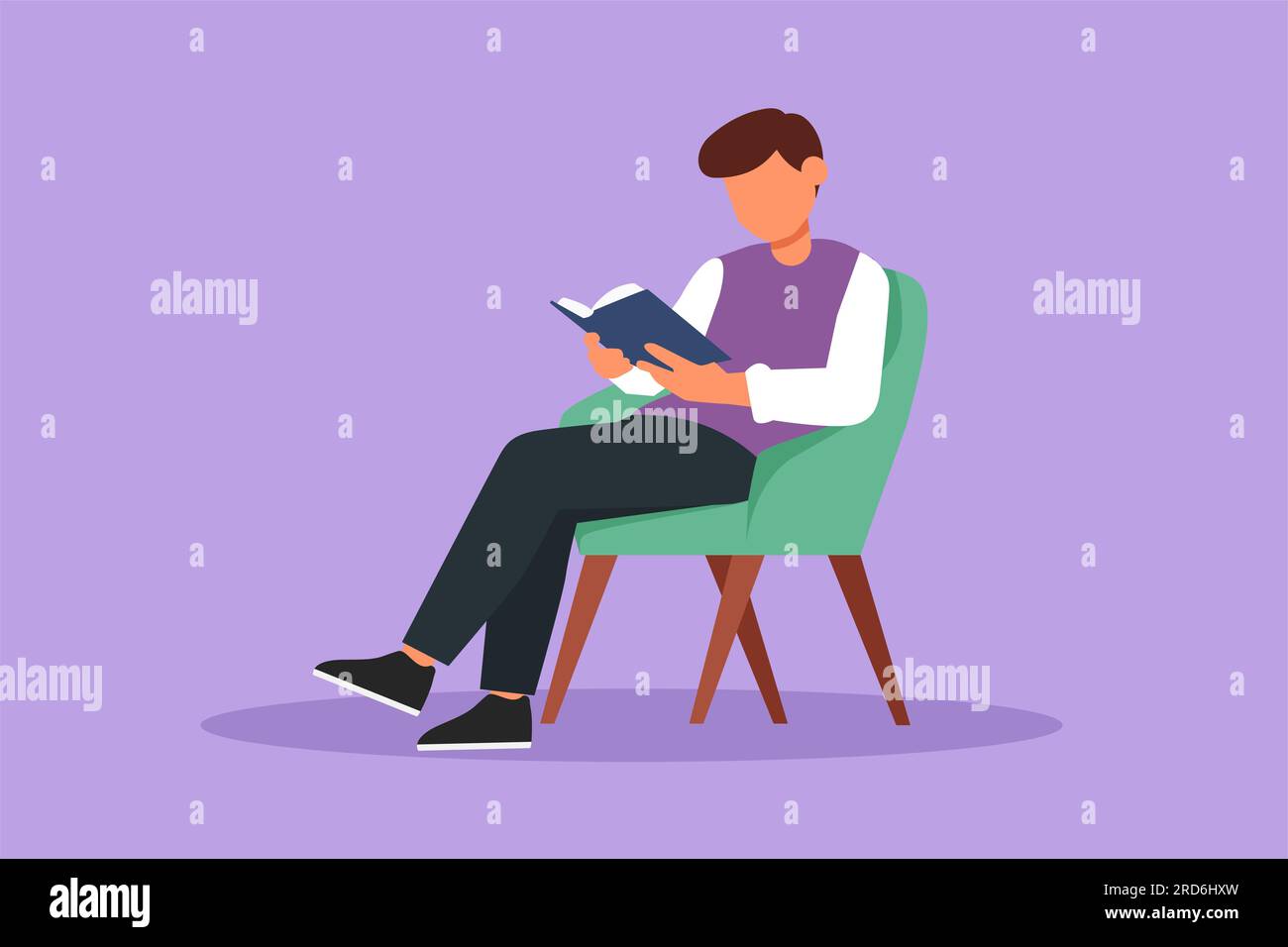 Character flat drawing smart guy reads book in chair. Side view of ...