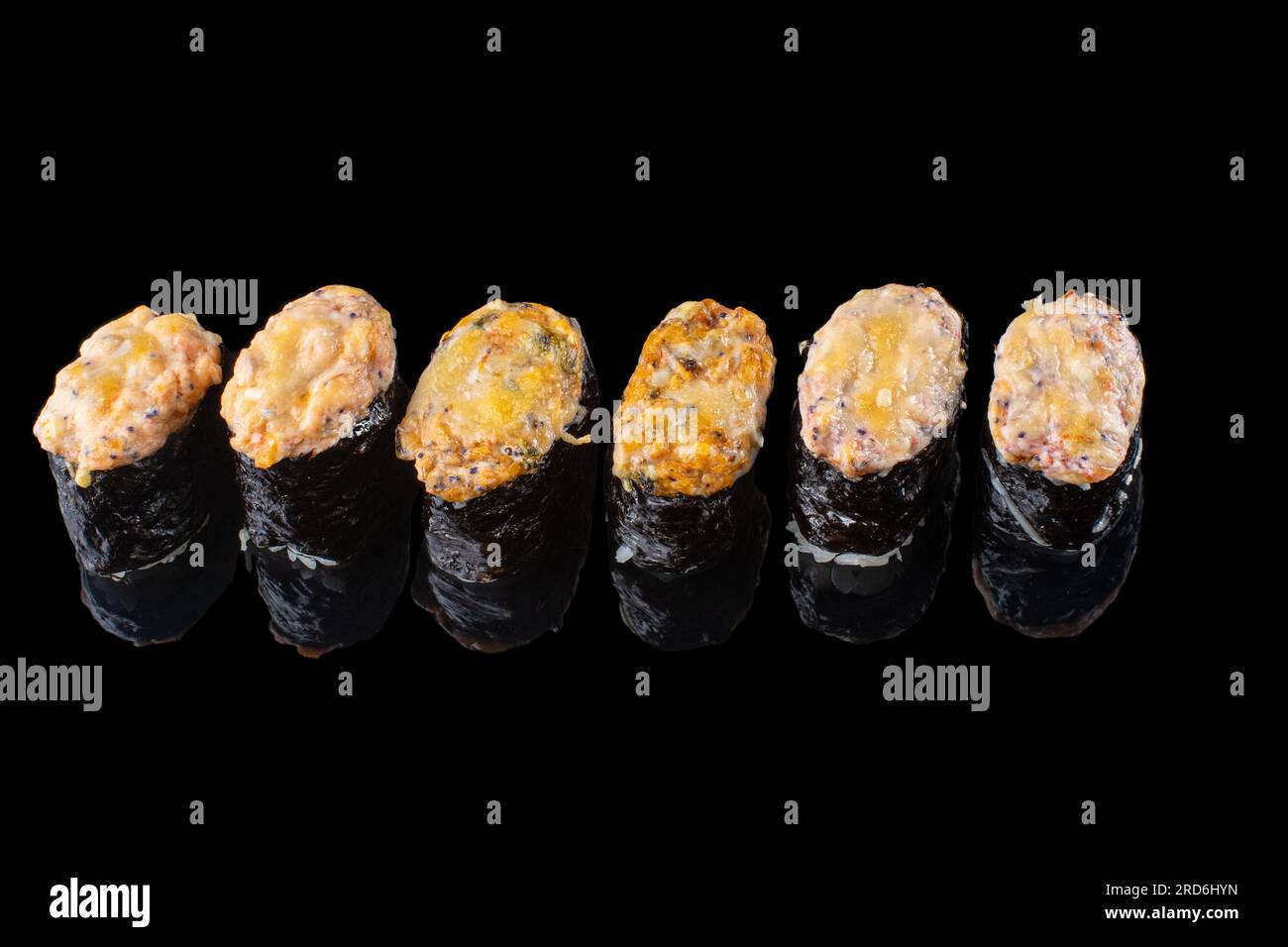 Baked Maki sushi. Hot unagi maki with tobiko. Sushi roll with baked ...