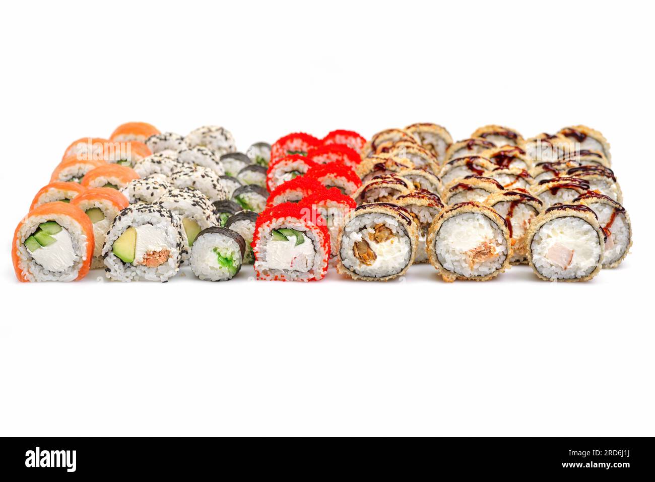 Assorted Japanese sushi roll set on white background. Sushi menu ...
