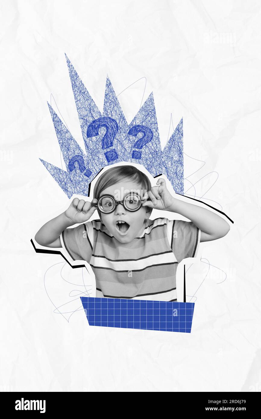 Vertical portrait picture photo collage funny nerd academic little boy ...