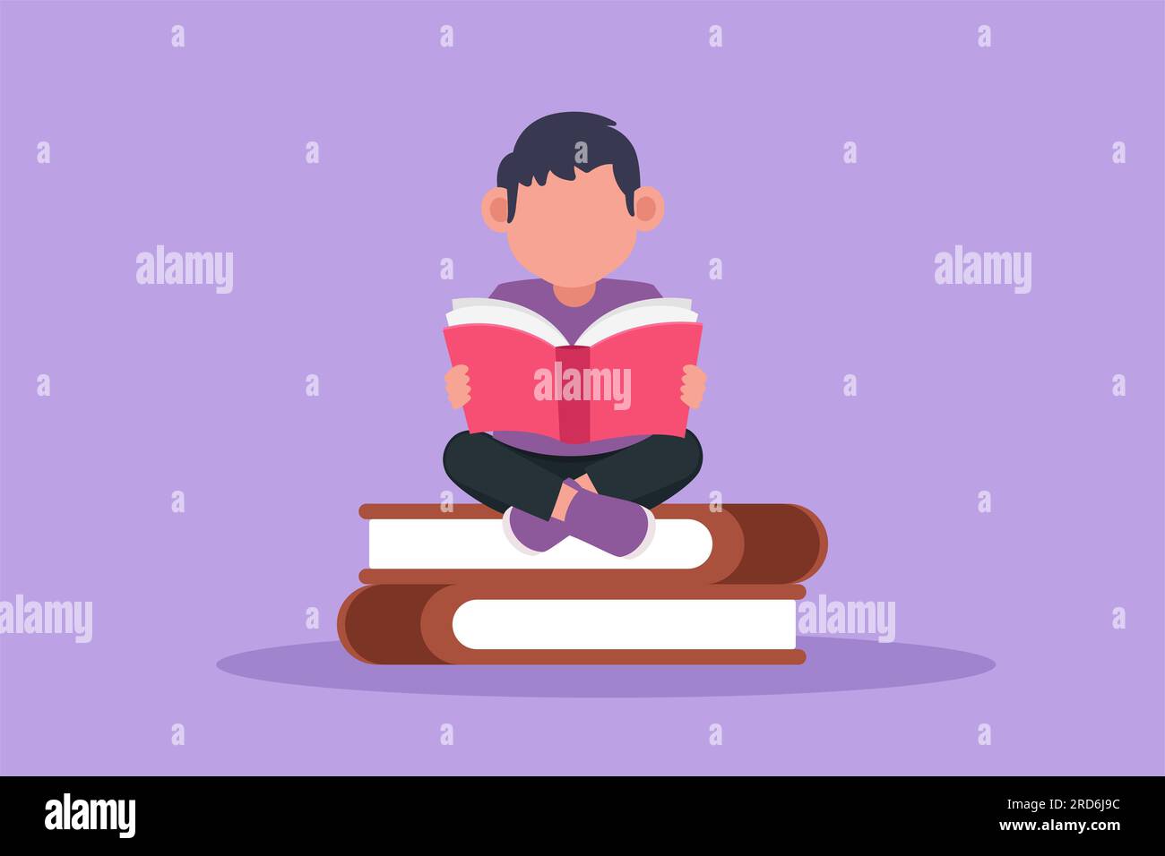 Cartoon flat style drawing little boy reading, learning and sitting on ...