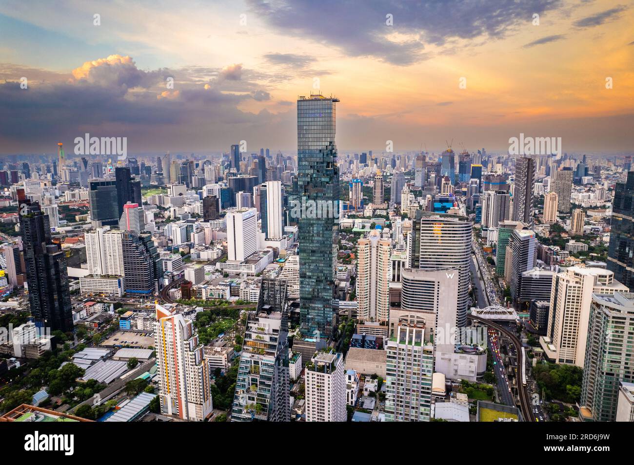 Aerial view of Sathorn and Saphan Taksin districts in Bangkok, Thailand ...