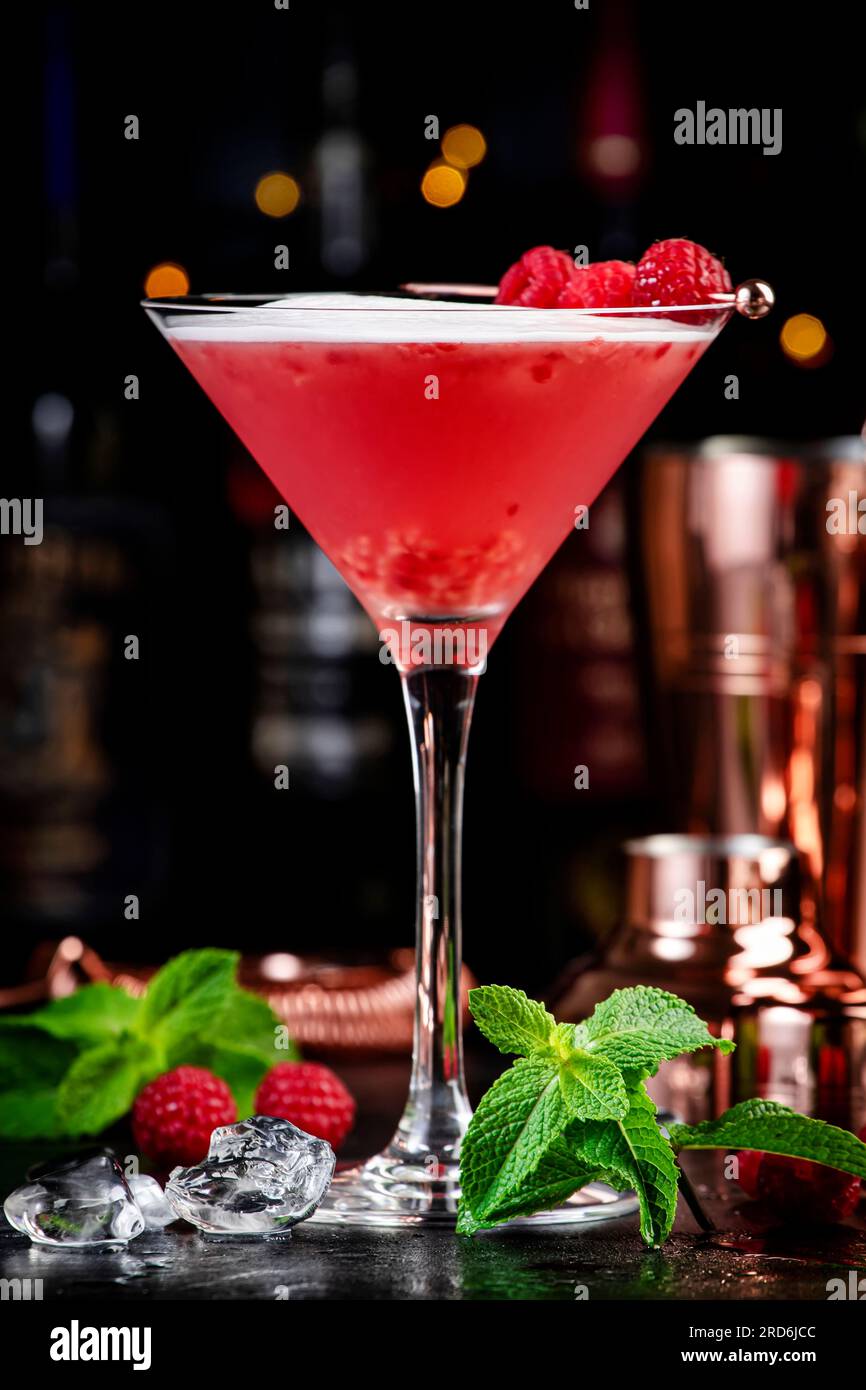 Clover club alcoholic cocktail drink with dry gin, raspberry syrup ...