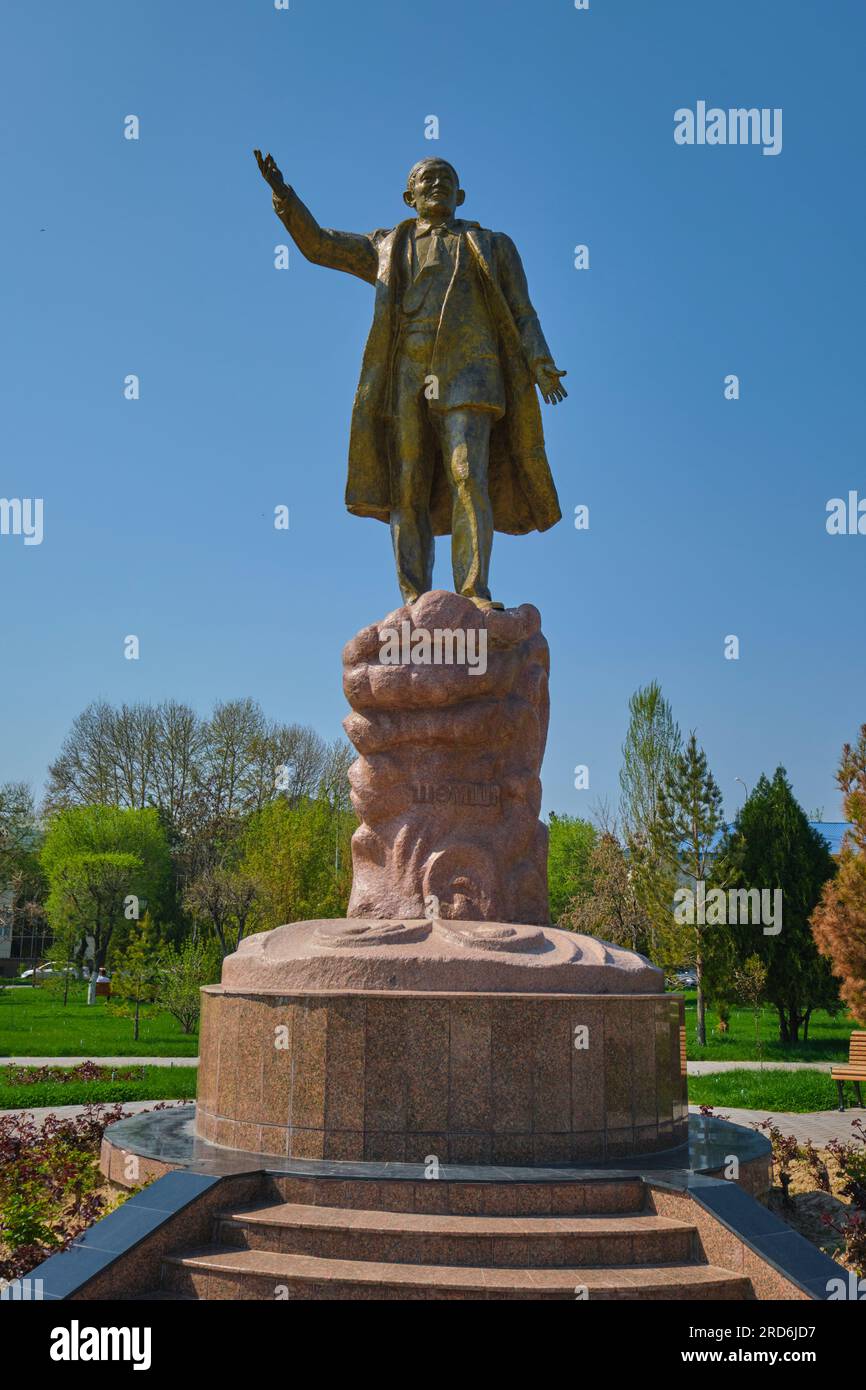 A large sculpture of the famous Kazakh, Skver Mir Shamshi. In Shymkent ...