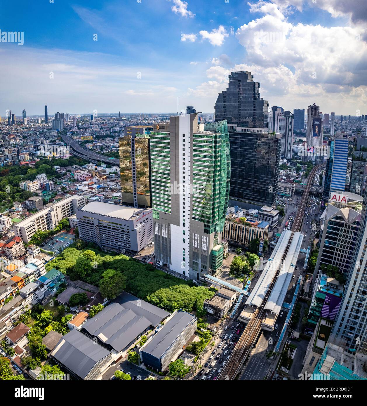 Aerial view of Sathorn and Saphan Taksin districts in Bangkok, Thailand ...