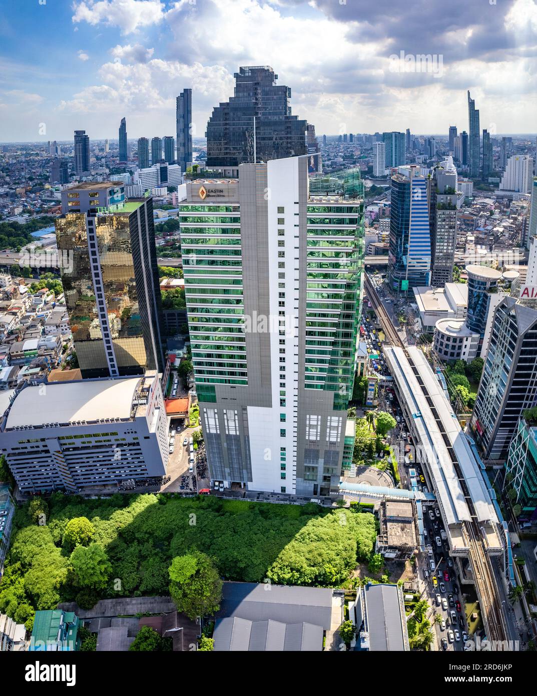 Aerial view of Sathorn and Saphan Taksin districts in Bangkok, Thailand ...