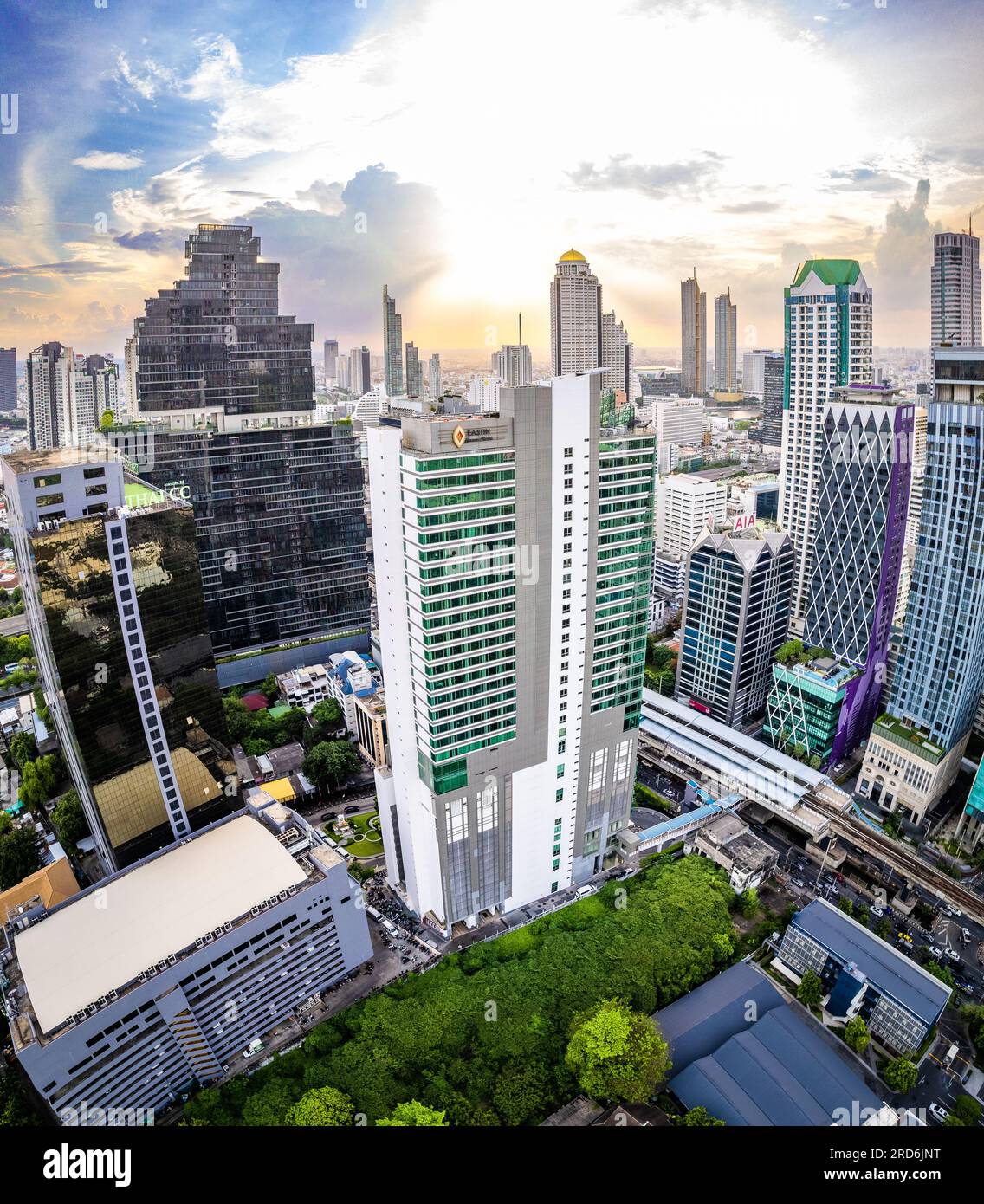 Aerial view of Sathorn and Saphan Taksin districts in Bangkok, Thailand ...