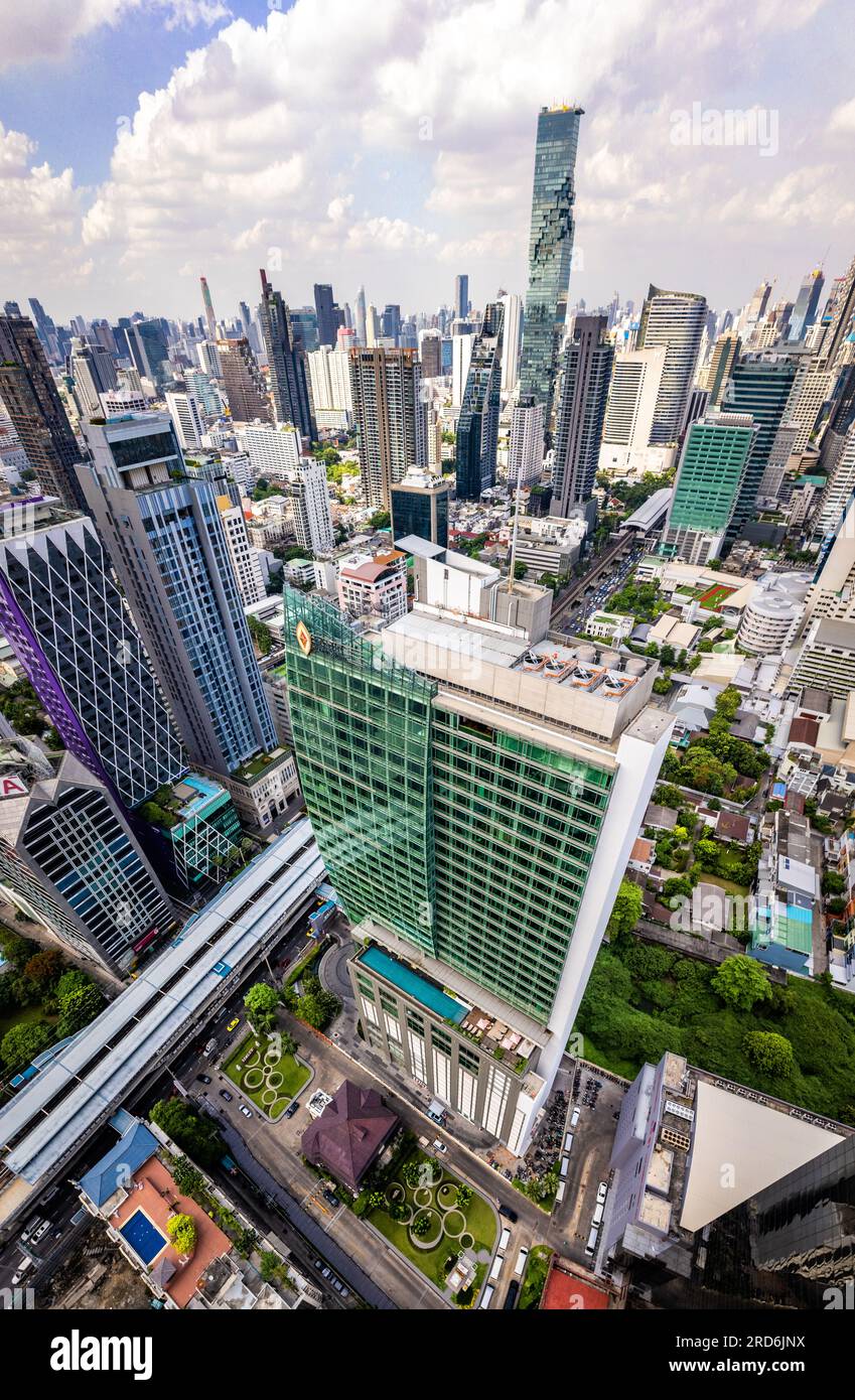 Aerial view of Sathorn and Saphan Taksin districts in Bangkok, Thailand ...