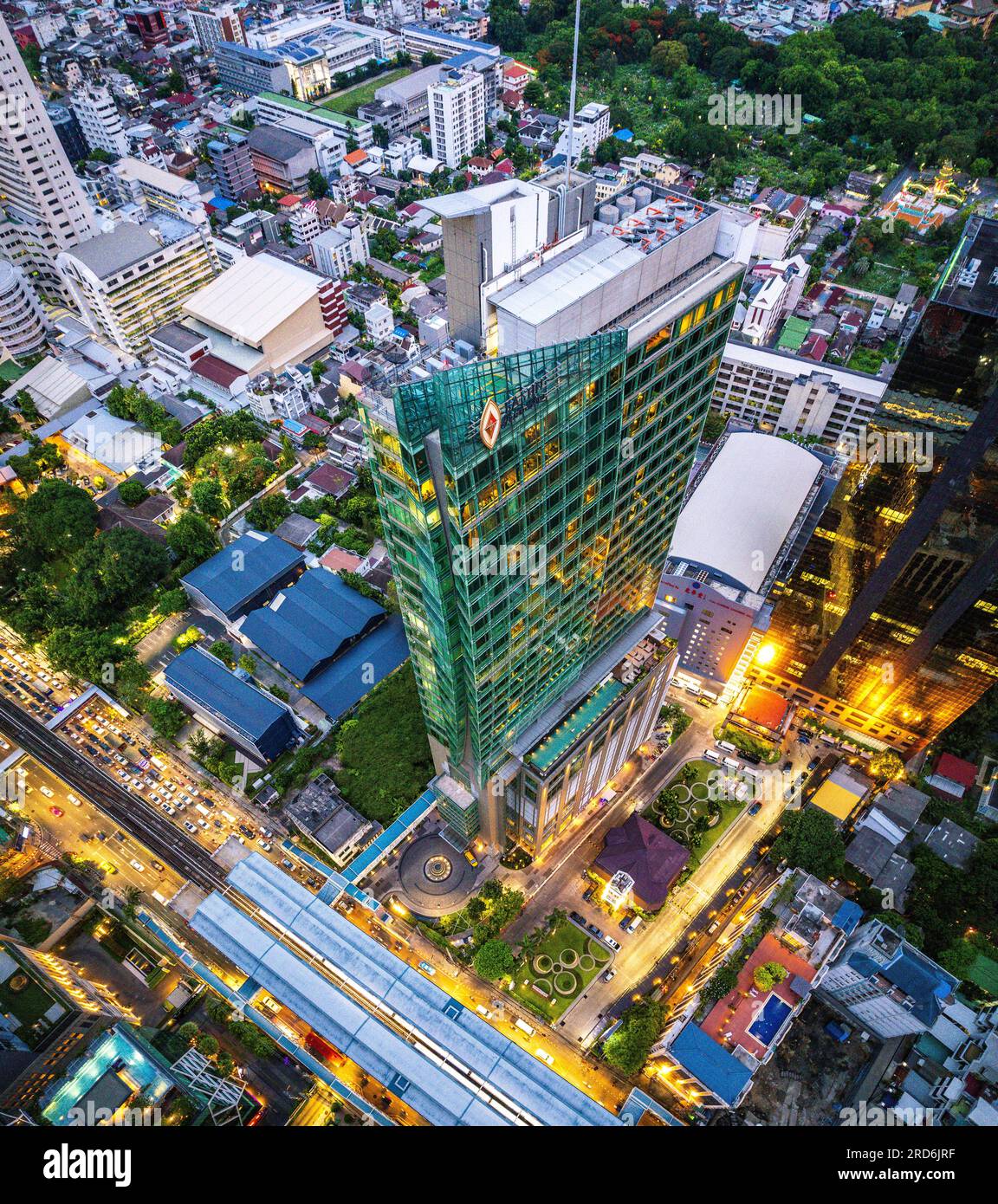 Aerial view of Sathorn and Saphan Taksin districts in Bangkok, Thailand ...