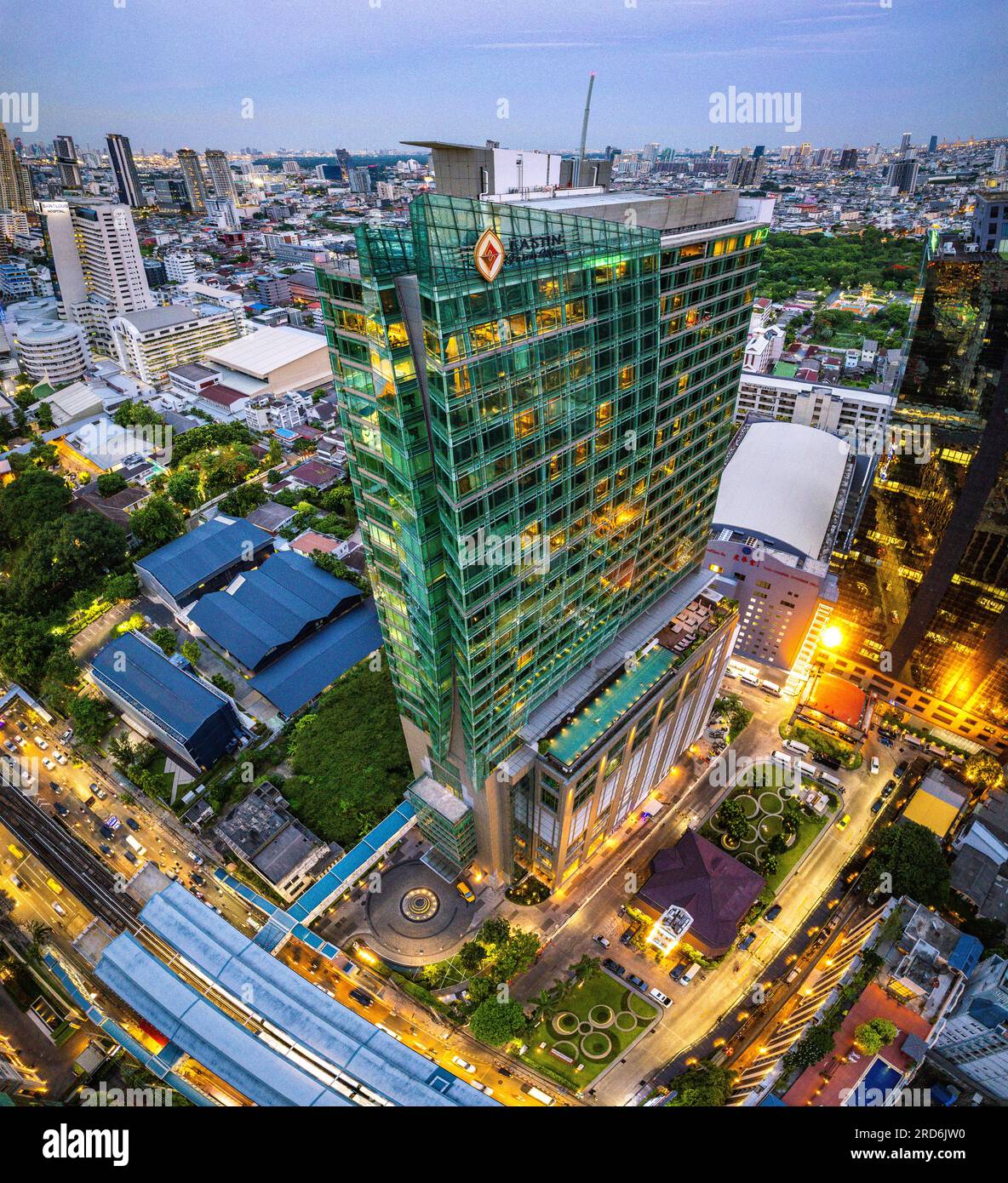 Aerial view of Sathorn and Saphan Taksin districts in Bangkok, Thailand ...