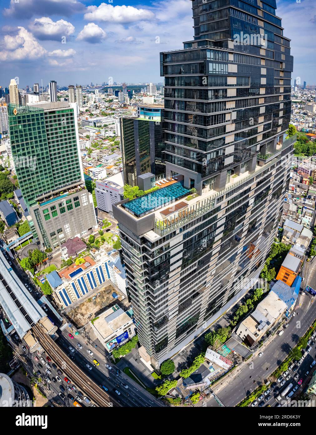 Aerial view of Sathorn and Saphan Taksin districts in Bangkok, Thailand ...