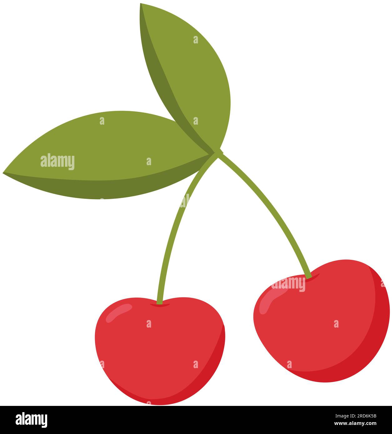 Fresh tasty ripe red cherry pair illustration with green leaves on a ...