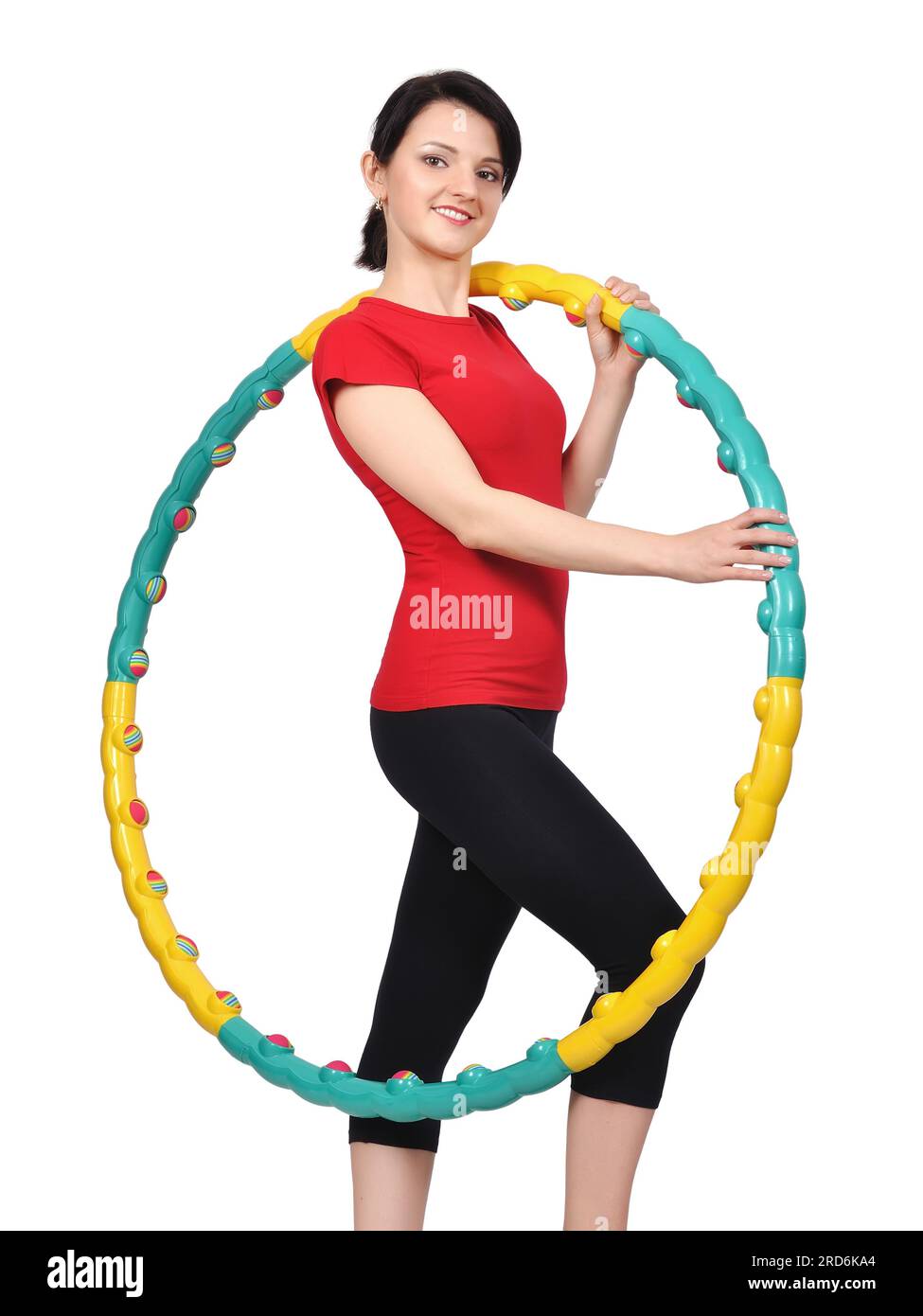 young girl holding hula hoop on white background Stock Photo - Alamy
