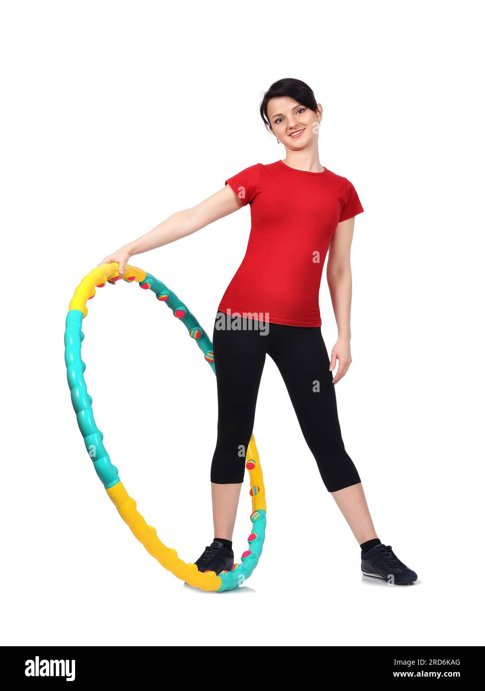 happy fitness girl with color hula hoop Stock Photo - Alamy