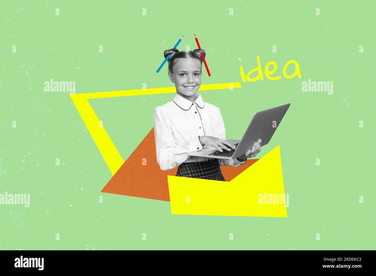 Creative collage composition of schoolgirl hold netbook remote ...