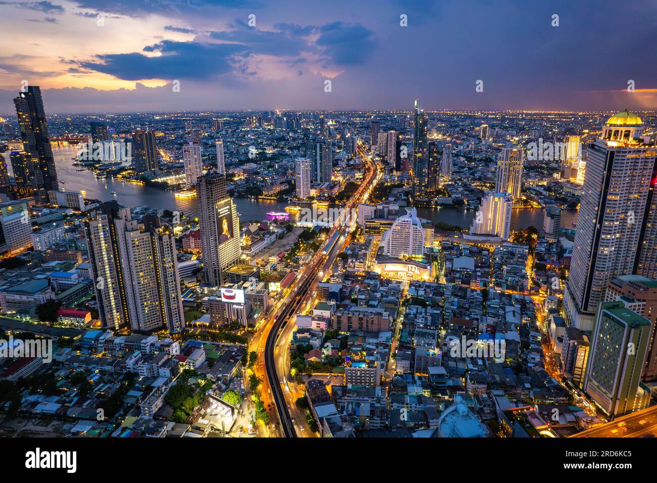 Aerial view of Sathorn and Saphan Taksin districts in Bangkok, Thailand ...
