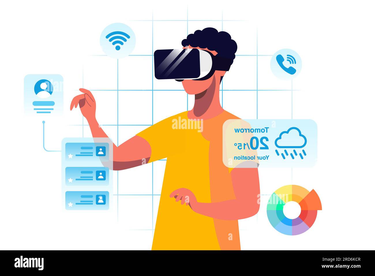 Man wearing AR Smart Glasses to Work in a Display Application. Flat ...