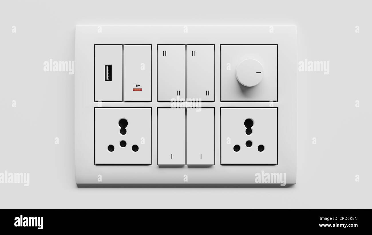 Modular switchboard electrical outlet, interchangeable on a white wall ...