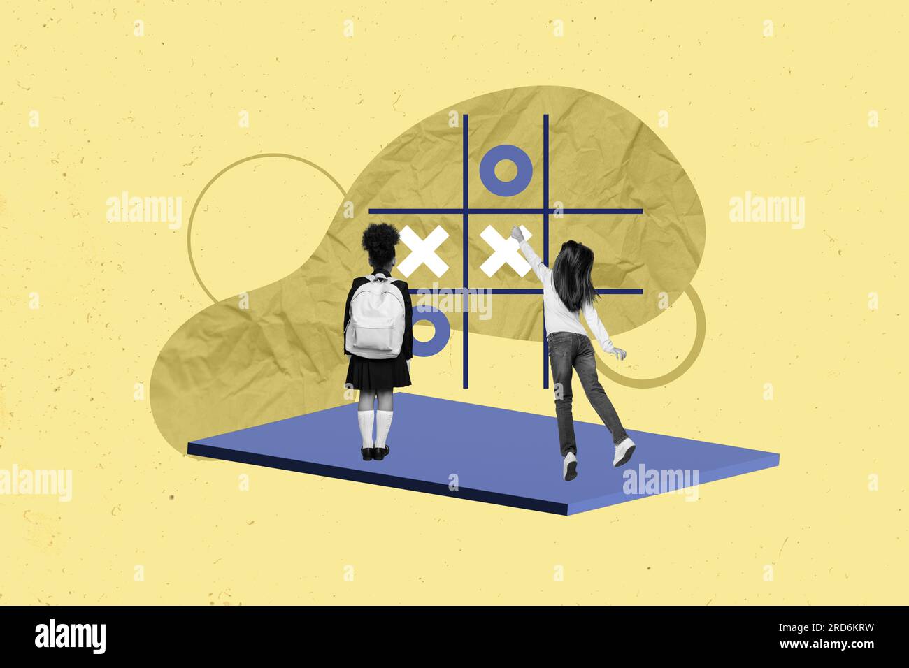 Artwork collage picture of two little black white colors girls playing ...