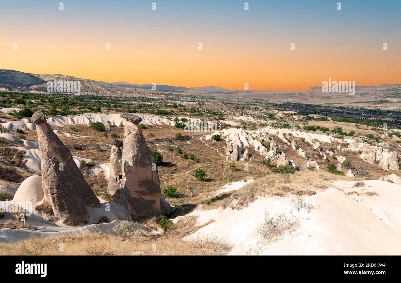 Beautiful landscape Cappadocia stone and old cave house with horse tour ...