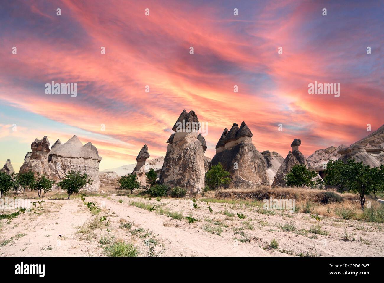 Beautiful landscape Cappadocia stone and old cave house with horse tour ...
