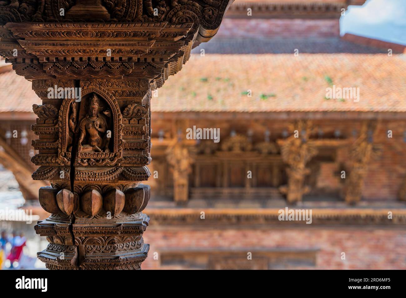 Wooden carved pillars in the temple of Durbar square at Patan Kathmandu ...