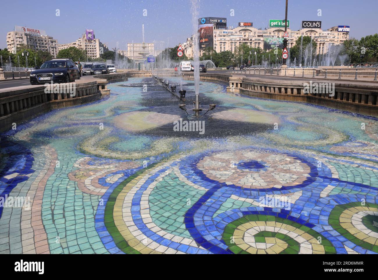 The pretty fountains with mosaics on Piata Unirii, with Nicolae ...
