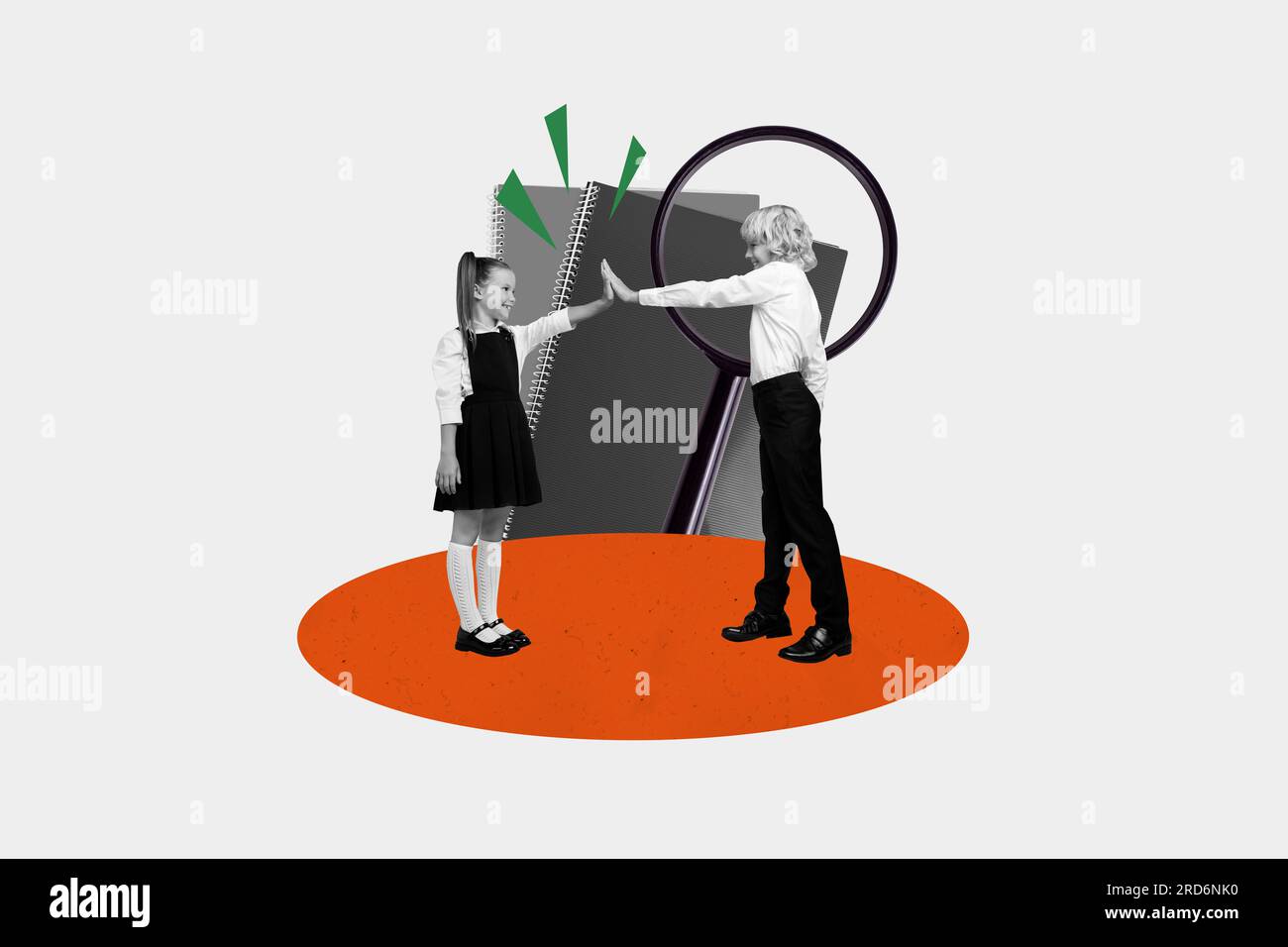 Photo picture collage illustration high five teamwork together two kids ...