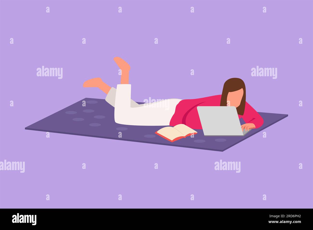 Cartoon flat style drawing young female character lying on floor and ...