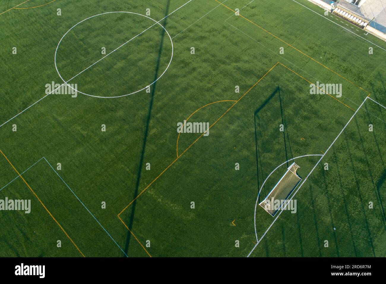 zenithal aerial view of a artificial grass football field Stock Photo ...