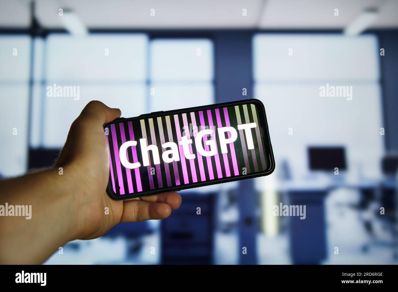 Man using Openai Chatgpt chatbot app at the office Stock Photo - Alamy