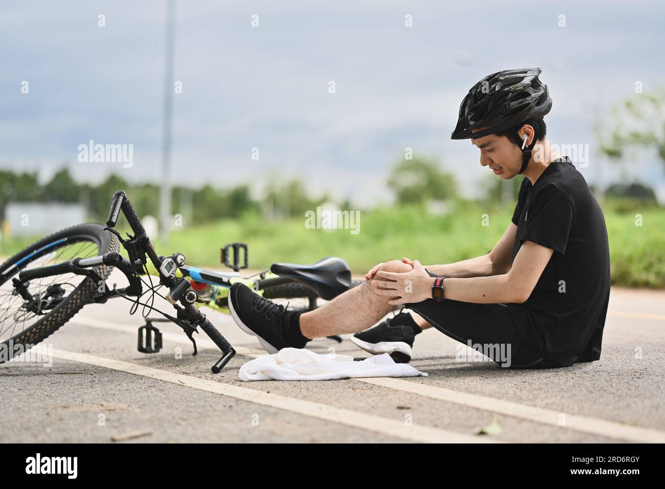 Bicycle accident. Young cyclist having an accident, falling down from ...