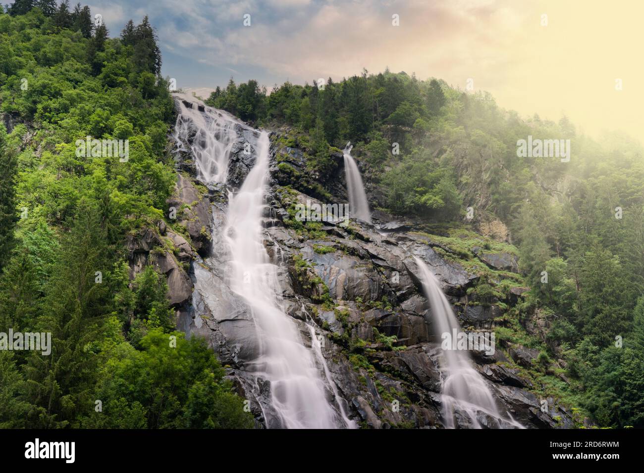 Nardis waterfalls Dolomites in the Val di Genova Trentino at dawn Stock ...