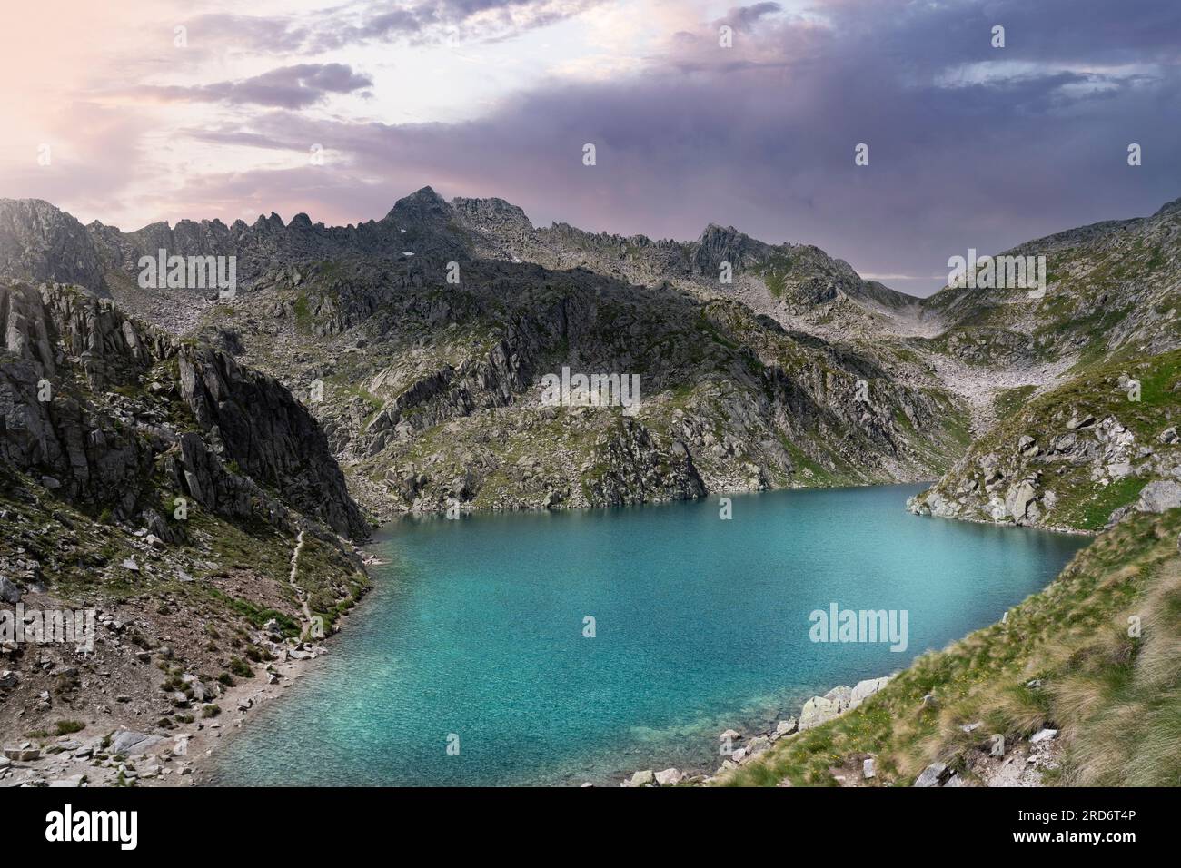 overview of the Lambino lake in the Trentino Dolomites Stock Photo - Alamy
