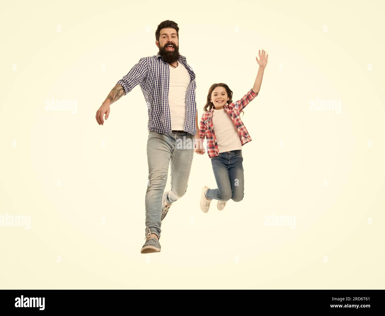 Jump high and love your family. Happy family. Family of father and ...