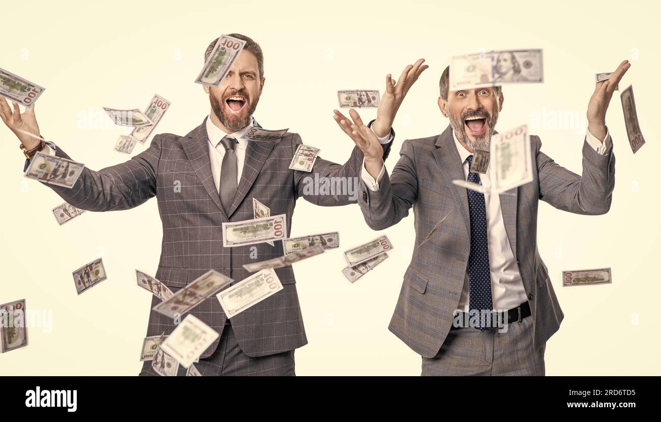 successful millionaire men hold money isolated on white background ...