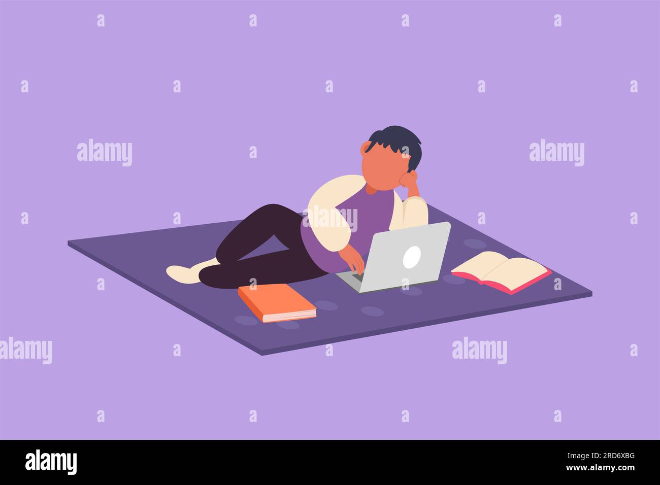 Graphic flat design drawing little boy character lying on floor and ...